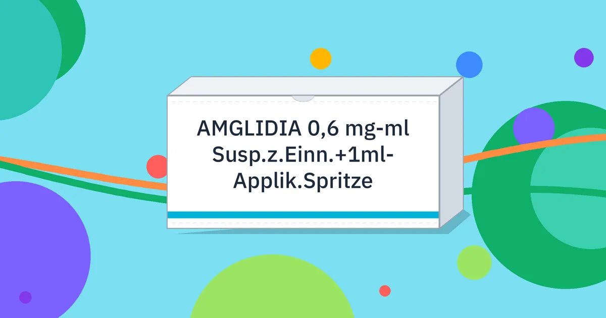 Symbolbild: Packung mit der Aufschrift AMGLIDIA 0,6 mg-ml Susp.z.Einn.+1ml-Applik.Spritze (PZN 19173387) – Verfügbarkeit und Bezug in Apotheken in Frankfurt am Main