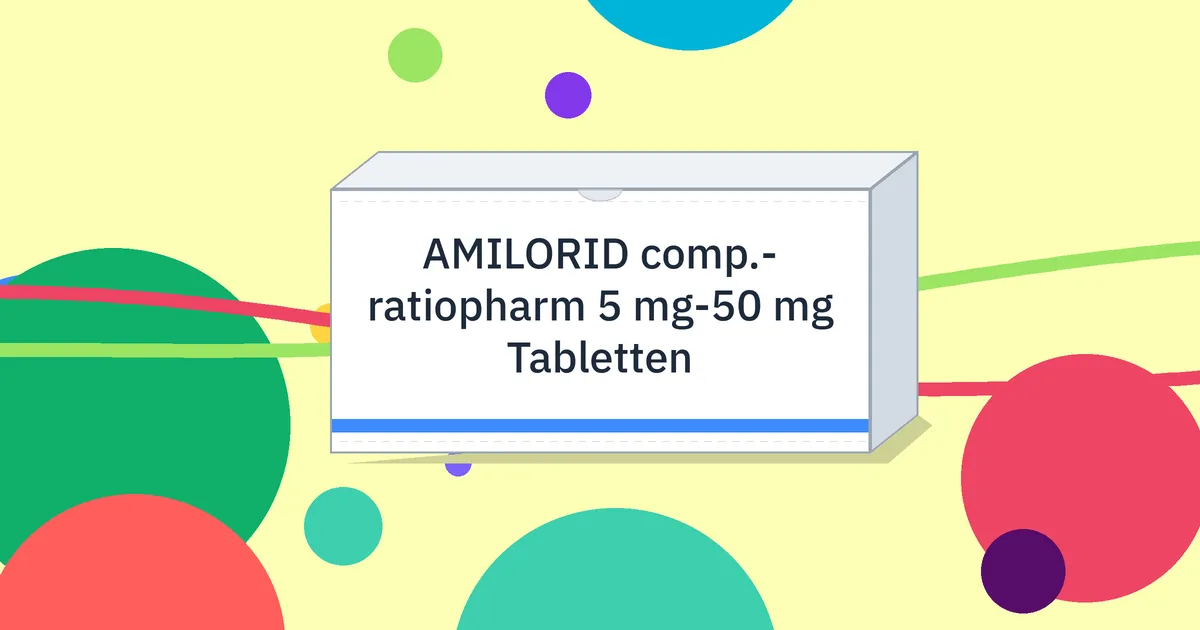 Symbolbild: Packung mit der Aufschrift AMILORID comp.-ratiopharm 5 mg-50 mg Tabletten (PZN 03041175) – Verfügbarkeit und Bezug in Apotheken in Frankfurt am Main