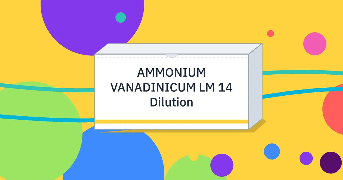 Symbolbild: Packung mit der Aufschrift AMMONIUM VANADINICUM LM 14 Dilution (PZN 13324158) – Verfügbarkeit und Bezug in Apotheken in Frankfurt am Main