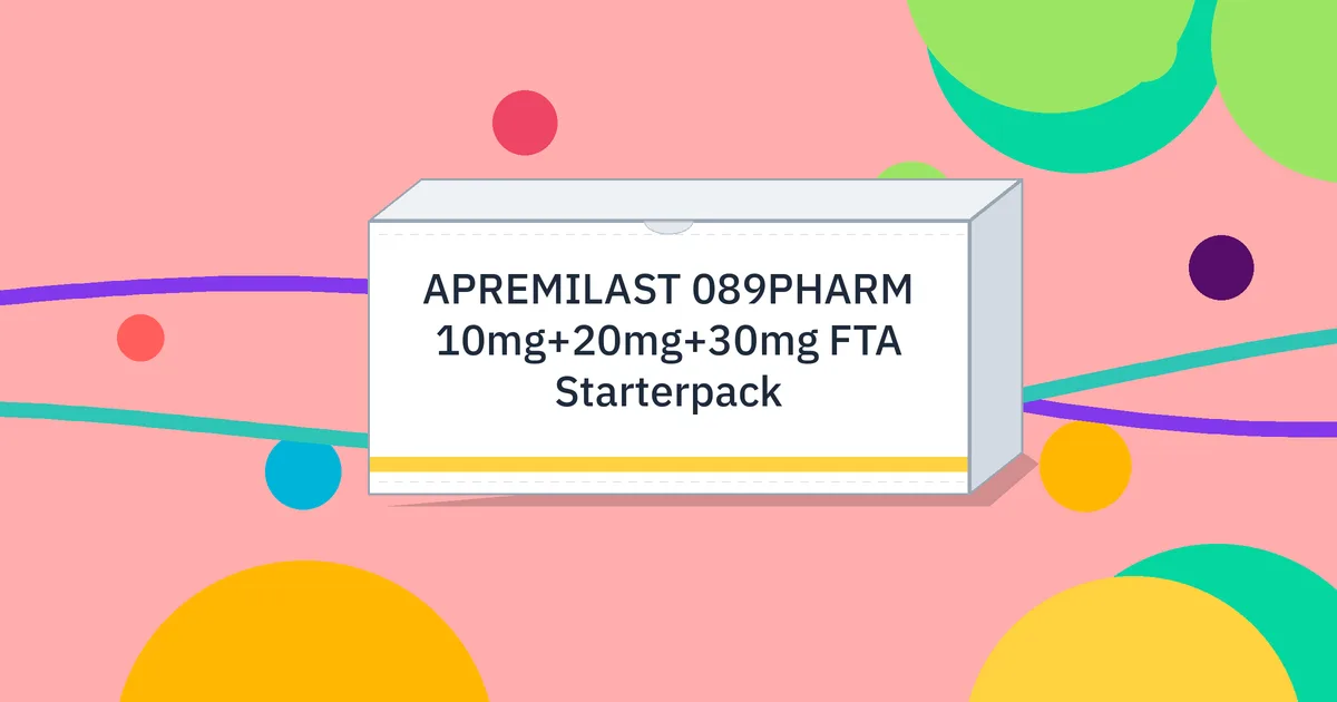 Symbolbild: Packung mit der Aufschrift APREMILAST 089PHARM 10mg+20mg+30mg FTA Starterpack (PZN 20223498) – Verfügbarkeit und Bezug in Apotheken in Frankfurt am Main