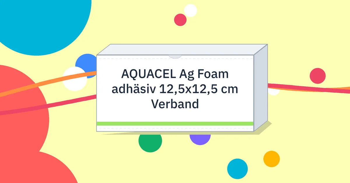 Symbolbild: Packung mit der Aufschrift AQUACEL Ag Foam adhäsiv 12,5x12,5 cm Verband (PZN 18126090) – Verfügbarkeit und Bezug in Apotheken in Frankfurt am Main