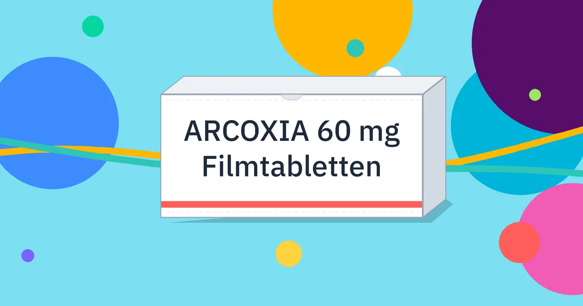 Symbolbild: Packung mit der Aufschrift ARCOXIA 60 mg Filmtabletten (PZN 02761097) – Verfügbarkeit und Bezug in Apotheken in Frankfurt am Main