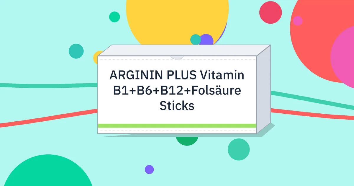 Symbolbild: Packung mit der Aufschrift ARGININ PLUS Vitamin B1+B6+B12+Folsäure Sticks (PZN 16505736) – Verfügbarkeit und Bezug in Apotheken in Frankfurt am Main