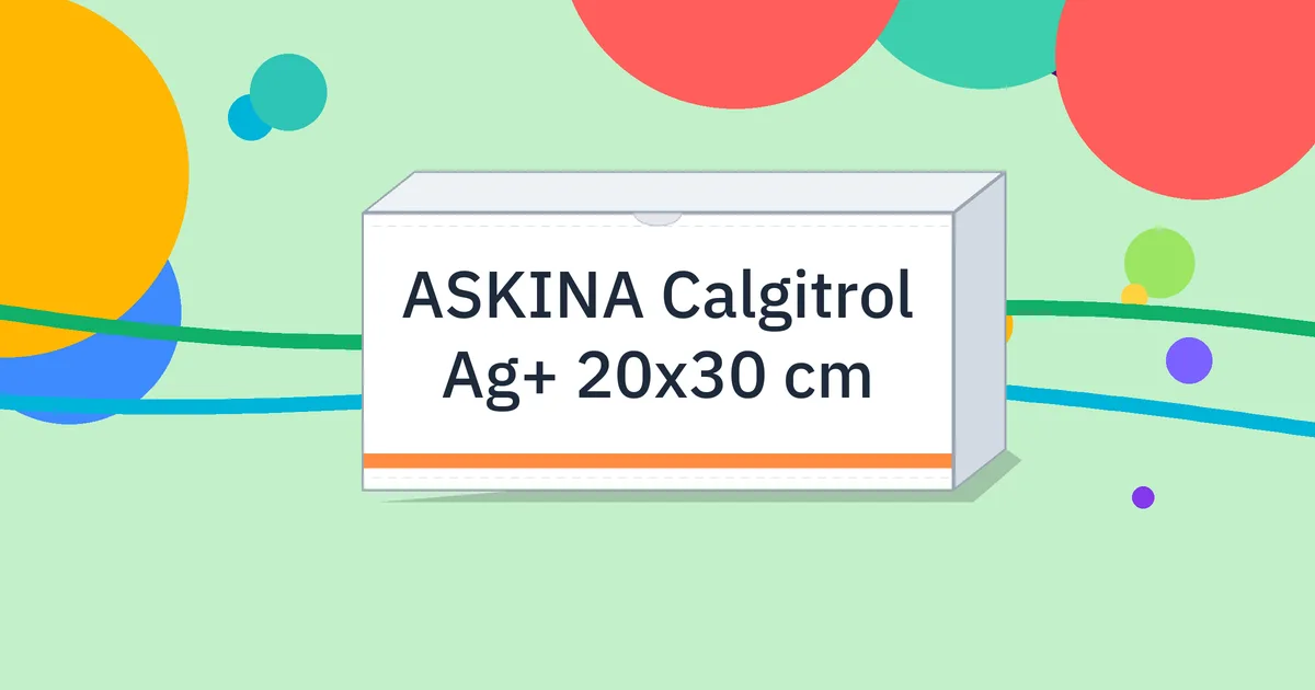 Symbolbild: Packung mit der Aufschrift ASKINA Calgitrol Ag+ 20x30 cm (PZN 18707361) – Verfügbarkeit und Bezug in Apotheken in Frankfurt am Main