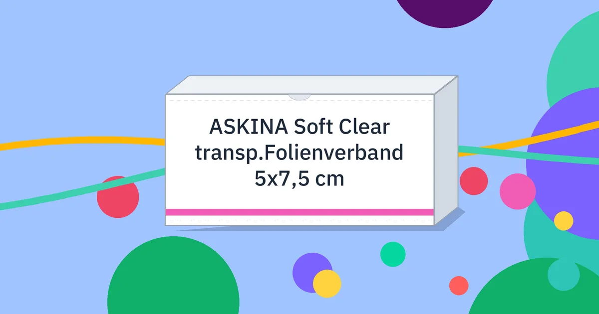 Symbolbild: Packung mit der Aufschrift ASKINA Soft Clear transp.Folienverband 5x7,5 cm (PZN 12736077) – Verfügbarkeit und Bezug in Apotheken in Frankfurt am Main