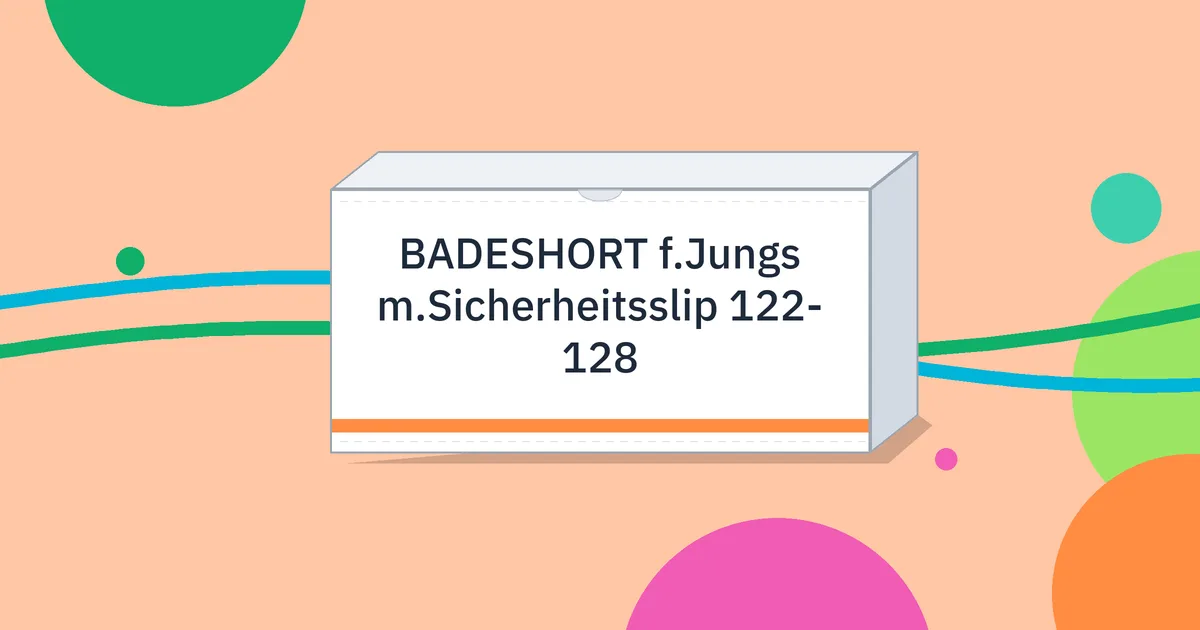 Symbolbild: Packung mit der Aufschrift BADESHORT f.Jungs m.Sicherheitsslip 122-128 (PZN 15612967) – Verfügbarkeit und Bezug in Apotheken in Frankfurt am Main