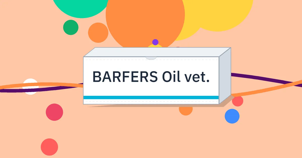 Symbolbild: Packung mit der Aufschrift BARFERS Oil vet. (PZN 08882353) – Verfügbarkeit und Bezug in Apotheken in Frankfurt am Main