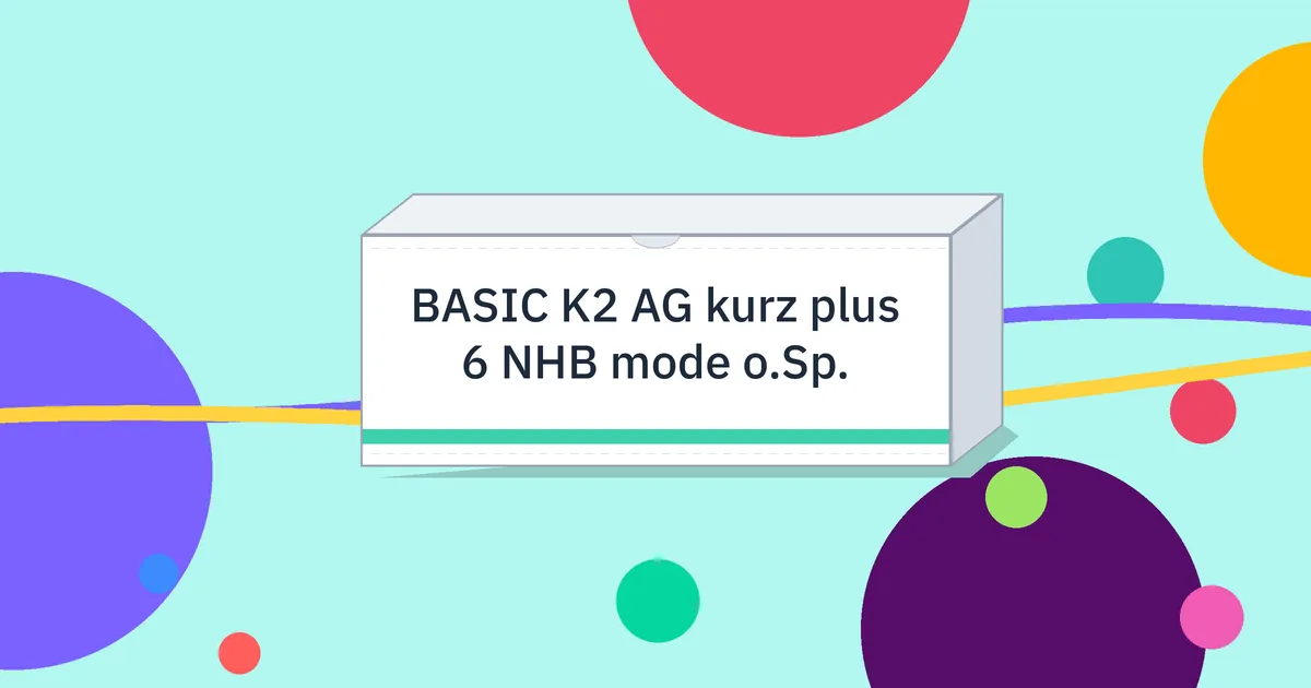 Symbolbild: Packung mit der Aufschrift BASIC K2 AG kurz plus 6 NHB mode o.Sp. (PZN 20268621) – Verfügbarkeit und Bezug in Apotheken in Frankfurt am Main