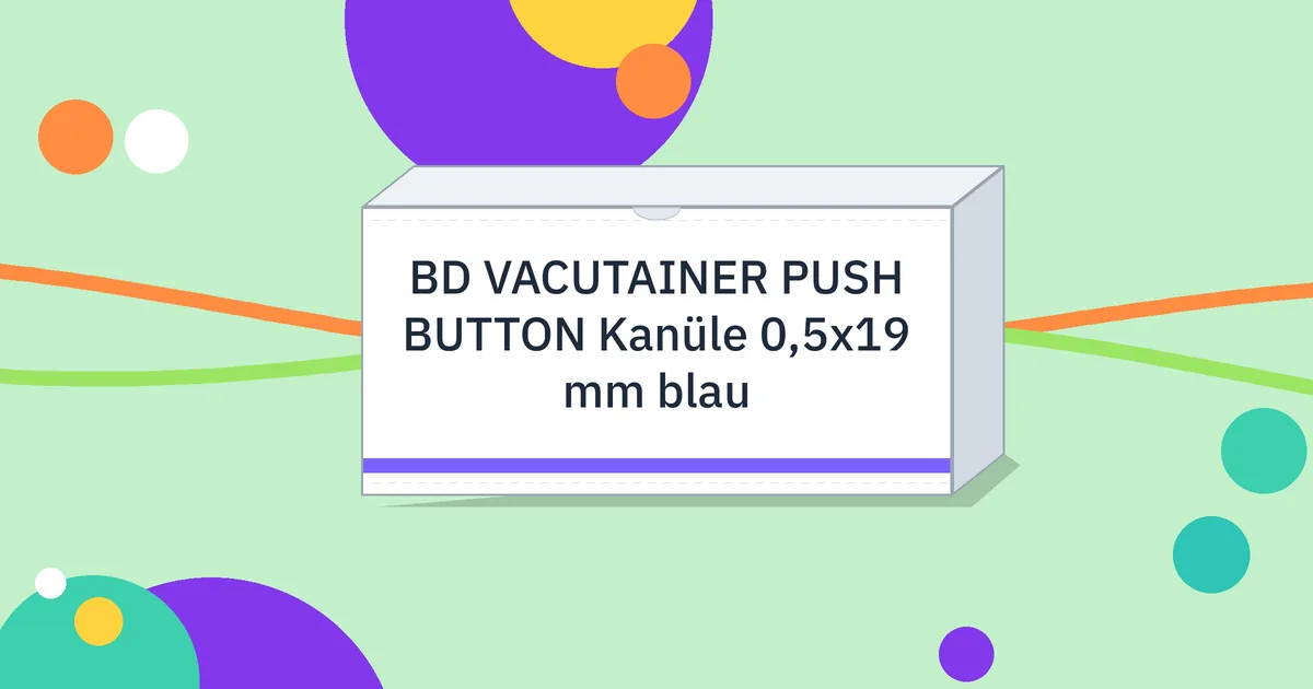 Symbolbild: Packung mit der Aufschrift BD VACUTAINER PUSH BUTTON Kanüle 0,5x19 mm blau (PZN 09527915) – Verfügbarkeit und Bezug in Apotheken in Frankfurt am Main