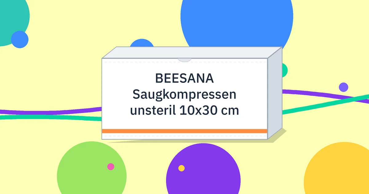 Symbolbild: Packung mit der Aufschrift BEESANA Saugkompressen unsteril 10x30 cm (PZN 12146619) – Verfügbarkeit und Bezug in Apotheken in Frankfurt am Main