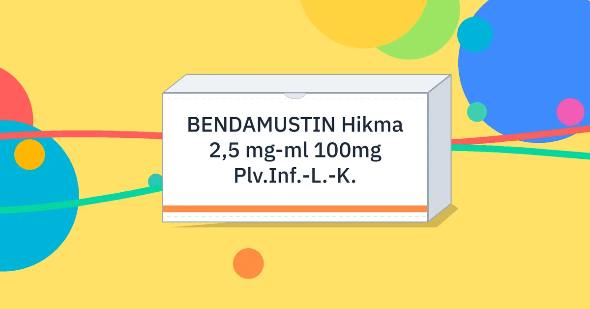 Symbolbild: Packung mit der Aufschrift BENDAMUSTIN Hikma 2,5 mg-ml 100mg Plv.Inf.-L.-K. (PZN 16579462) – Verfügbarkeit und Bezug in Apotheken in Frankfurt am Main