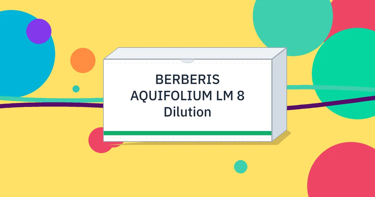 Symbolbild: Packung mit der Aufschrift BERBERIS AQUIFOLIUM LM 8 Dilution (PZN 13383043) – Verfügbarkeit und Bezug in Apotheken in Frankfurt am Main