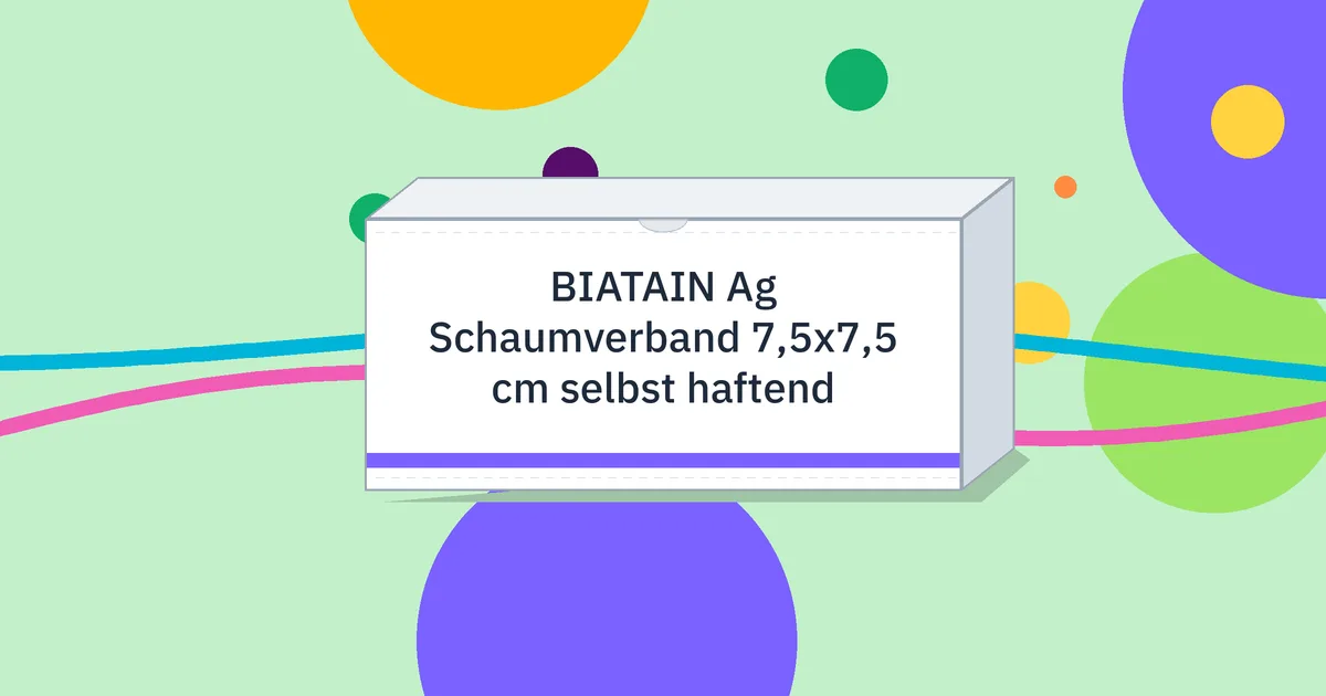Symbolbild: Packung mit der Aufschrift BIATAIN Ag Schaumverband 7,5x7,5 cm selbst haftend (PZN 10032076) – Verfügbarkeit und Bezug in Apotheken in Frankfurt am Main