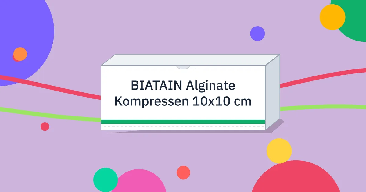Symbolbild: Packung mit der Aufschrift BIATAIN Alginate Kompressen 10x10 cm (PZN 18125707) – Verfügbarkeit und Bezug in Apotheken in Frankfurt am Main