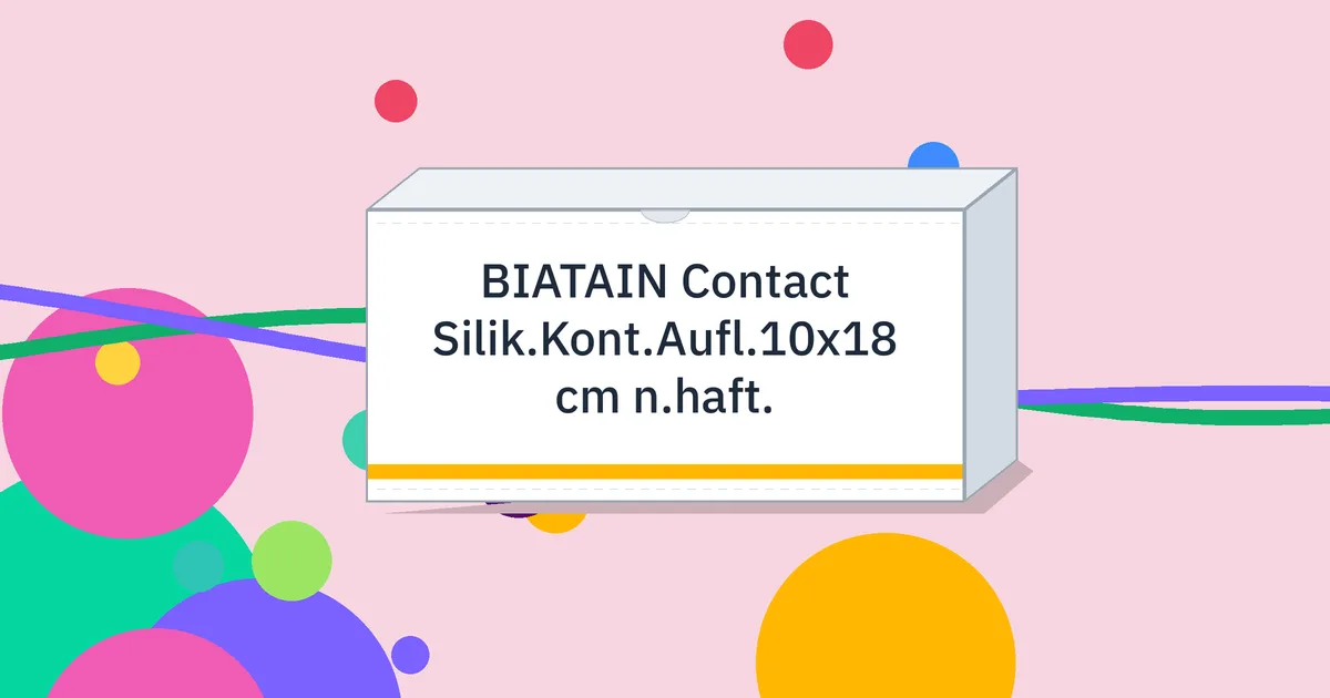 Symbolbild: Packung mit der Aufschrift BIATAIN Contact Silik.Kont.Aufl.10x18 cm n.haft. (PZN 19350435) – Verfügbarkeit und Bezug in Apotheken in Frankfurt am Main