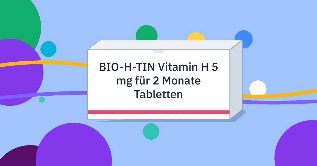 Symbolbild: Packung mit der Aufschrift BIO-H-TIN Vitamin H 5 mg für 2 Monate Tabletten (PZN 09900461) – Verfügbarkeit und Bezug in Apotheken in Frankfurt am Main