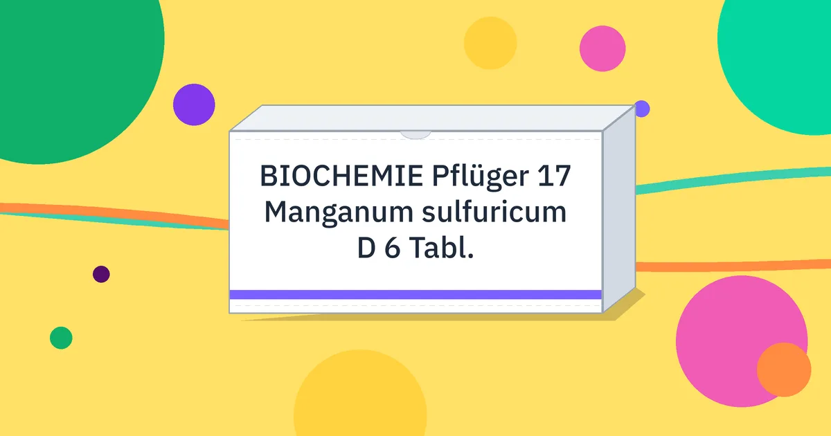 Symbolbild: Packung mit der Aufschrift BIOCHEMIE Pflüger 17 Manganum sulfuricum D 6 Tabl. (PZN 06322377) – Verfügbarkeit und Bezug in Apotheken in Frankfurt am Main