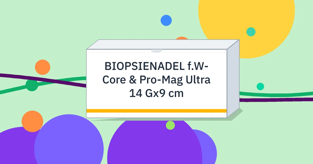 Symbolbild: Packung mit der Aufschrift BIOPSIENADEL f.W-Core & Pro-Mag Ultra 14 Gx9 cm (PZN 19351831) – Verfügbarkeit und Bezug in Apotheken in Frankfurt am Main