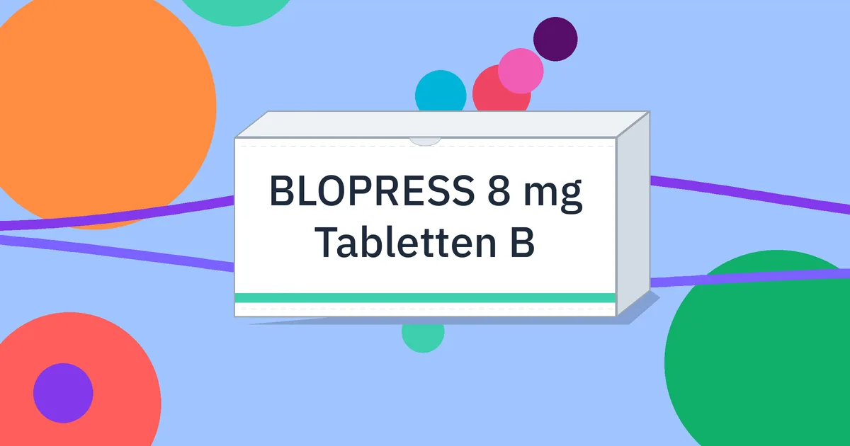 Symbolbild: Packung mit der Aufschrift BLOPRESS 8 mg Tabletten B (PZN 04392221) – Verfügbarkeit und Bezug in Apotheken in Frankfurt am Main