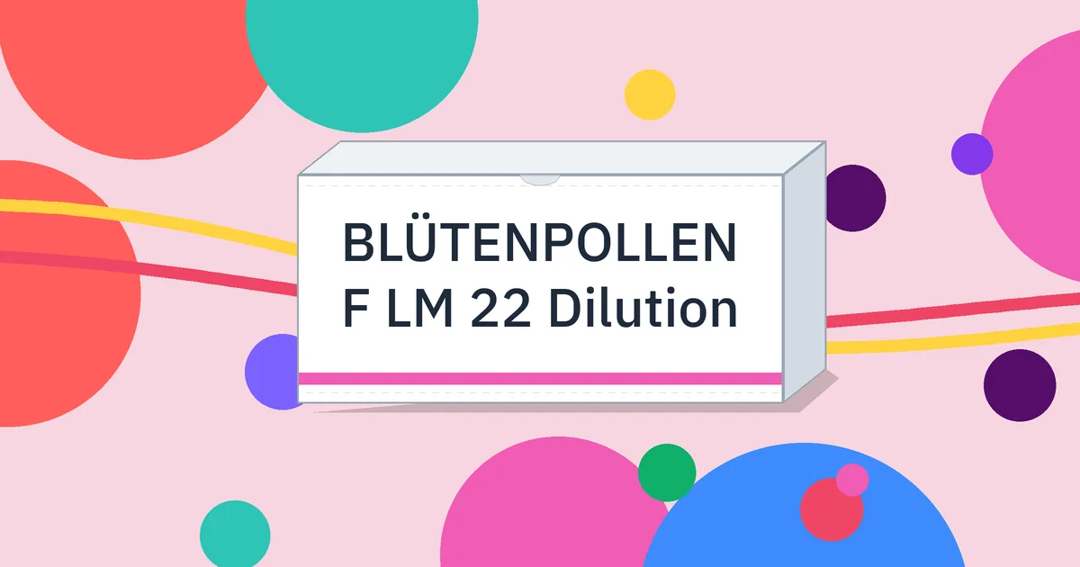 Symbolbild: Packung mit der Aufschrift BLÜTENPOLLEN F LM 22 Dilution (PZN 13389643) – Verfügbarkeit und Bezug in Apotheken in Frankfurt am Main