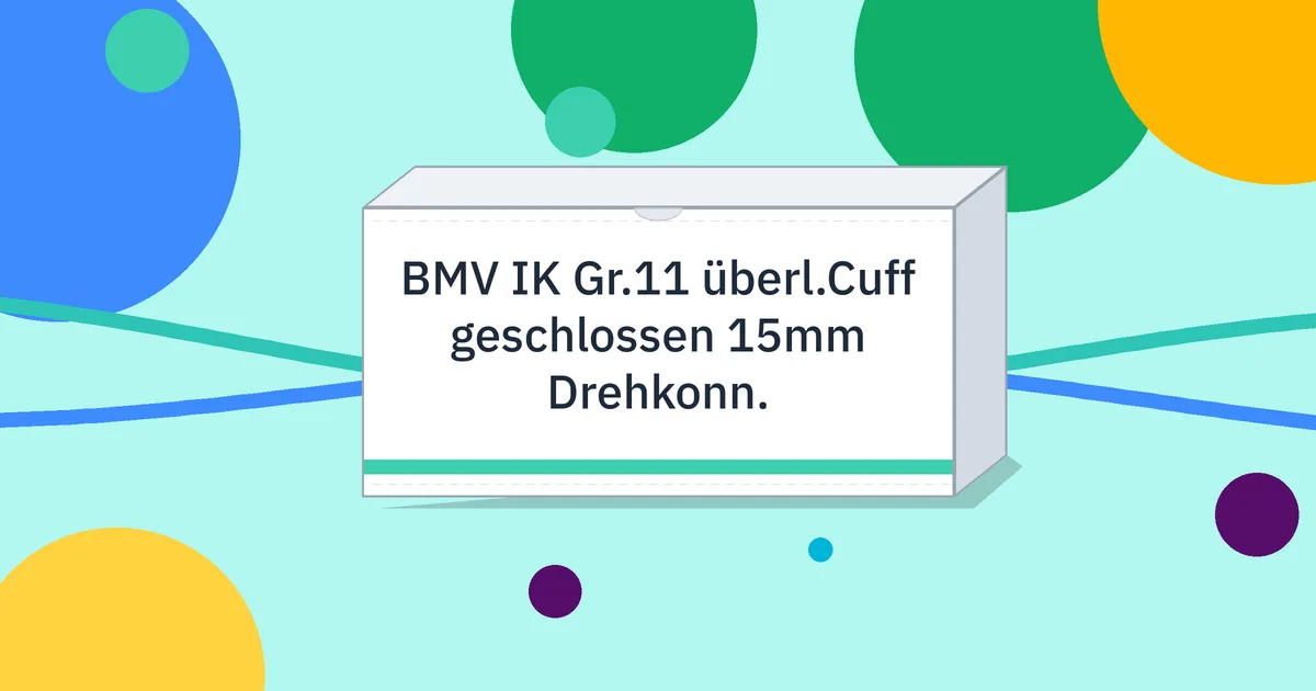 Symbolbild: Packung mit der Aufschrift BMV IK Gr.11 überl.Cuff geschlossen 15mm Drehkonn. (PZN 20140068) – Verfügbarkeit und Bezug in Apotheken in Frankfurt am Main