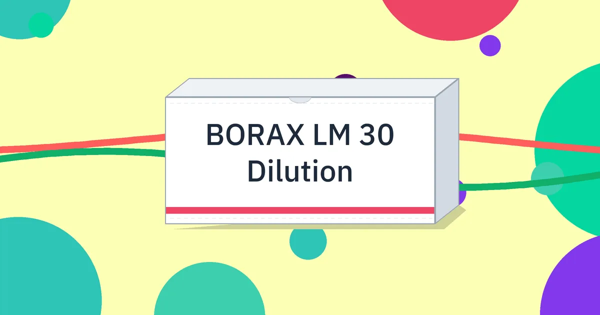 Symbolbild: Packung mit der Aufschrift BORAX LM 30 Dilution (PZN 12796346) – Verfügbarkeit und Bezug in Apotheken in Frankfurt am Main