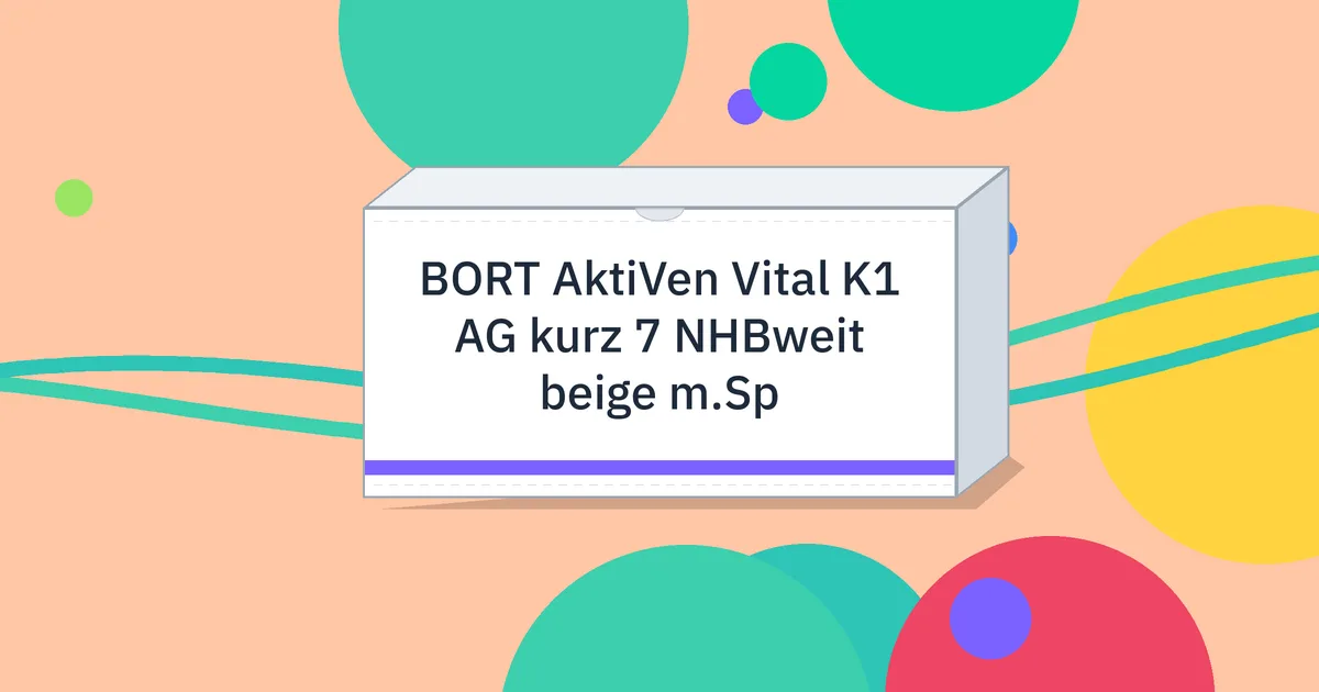 Symbolbild: Packung mit der Aufschrift BORT AktiVen Vital K1 AG kurz 7 NHBweit beige m.Sp (PZN 13731389) – Verfügbarkeit und Bezug in Apotheken in Frankfurt am Main