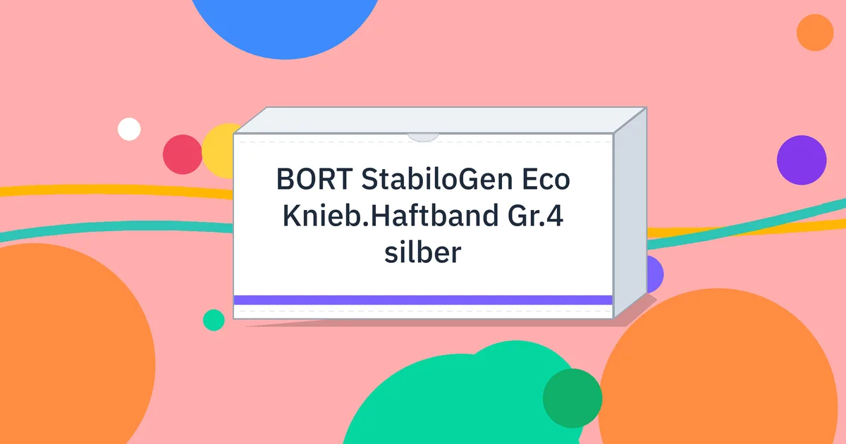 Symbolbild: Packung mit der Aufschrift BORT StabiloGen Eco Knieb.Haftband Gr.4 silber (PZN 16845604) – Verfügbarkeit und Bezug in Apotheken in Frankfurt am Main