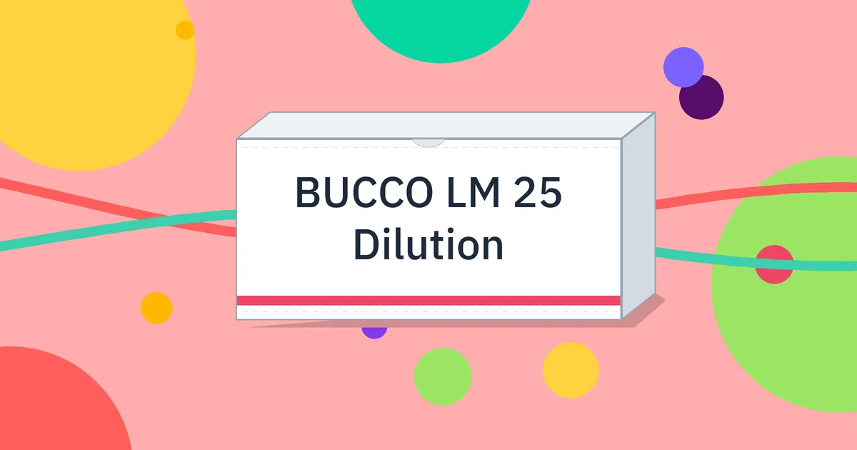 Symbolbild: Packung mit der Aufschrift BUCCO LM 25 Dilution (PZN 13398599) – Verfügbarkeit und Bezug in Apotheken in Frankfurt am Main