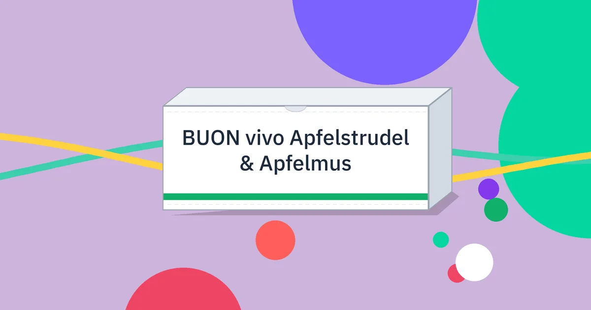 Symbolbild: Packung mit der Aufschrift BUON vivo Apfelstrudel & Apfelmus (PZN 17553393) – Verfügbarkeit und Bezug in Apotheken in Frankfurt am Main