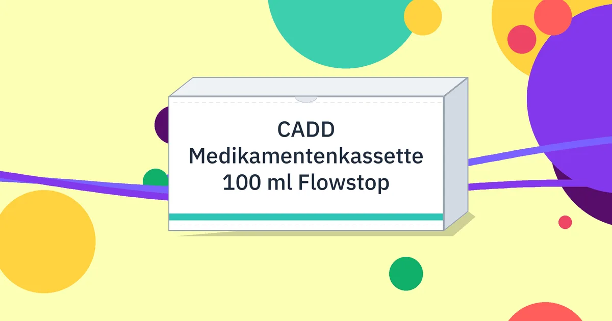 Symbolbild: Packung mit der Aufschrift CADD Medikamentenkassette 100 ml Flowstop (PZN 11241853) – Verfügbarkeit und Bezug in Apotheken in Frankfurt am Main