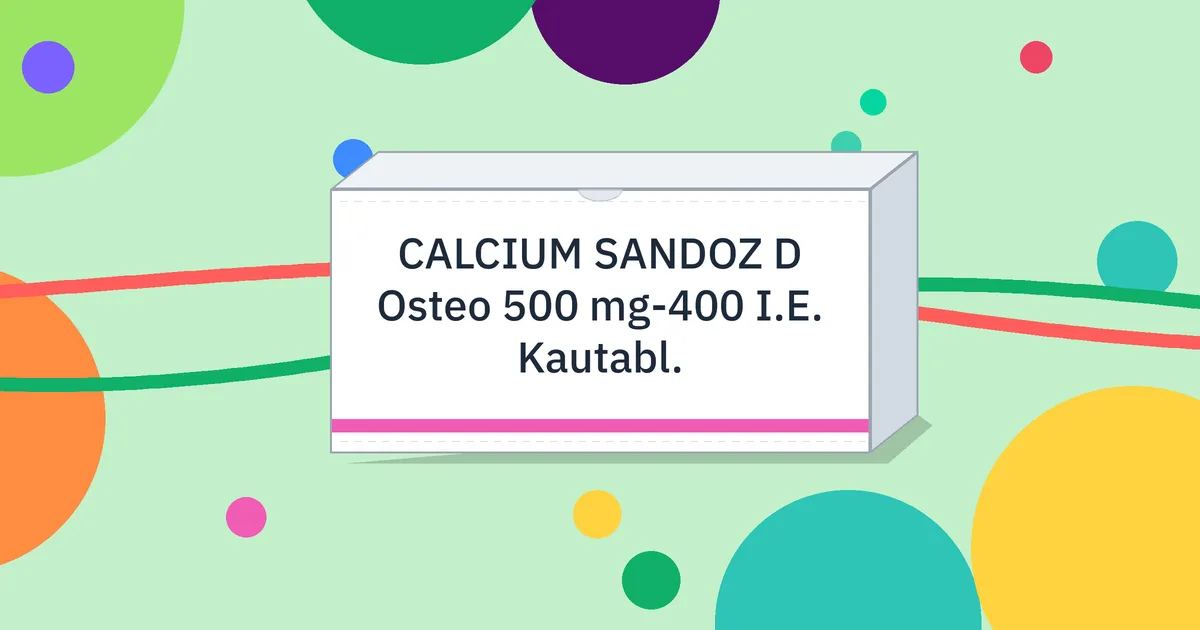 Symbolbild: Packung mit der Aufschrift CALCIUM SANDOZ D Osteo 500 mg-400 I.E. Kautabl. (PZN 00490429) – Verfügbarkeit und Bezug in Apotheken in Frankfurt am Main