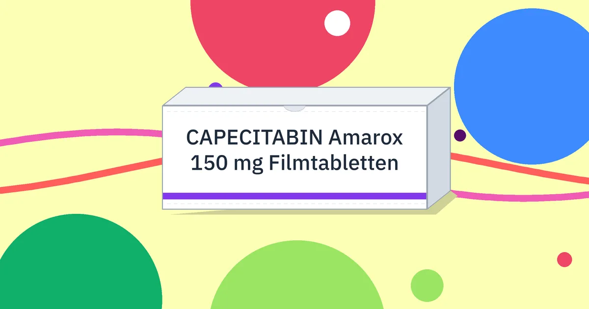 Symbolbild: Packung mit der Aufschrift CAPECITABIN Amarox 150 mg Filmtabletten (PZN 18840717) – Verfügbarkeit und Bezug in Apotheken in Frankfurt am Main