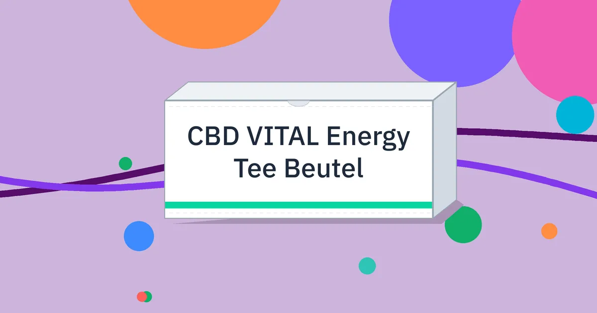 Symbolbild: Packung mit der Aufschrift CBD VITAL Energy Tee Beutel (PZN 18225461) – Verfügbarkeit und Bezug in Apotheken in Frankfurt am Main