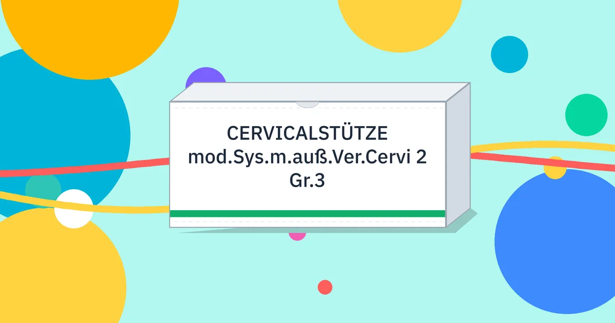 Symbolbild: Packung mit der Aufschrift CERVICALSTÜTZE mod.Sys.m.auß.Ver.Cervi 2 Gr.3 (PZN 05043161) – Verfügbarkeit und Bezug in Apotheken in Frankfurt am Main