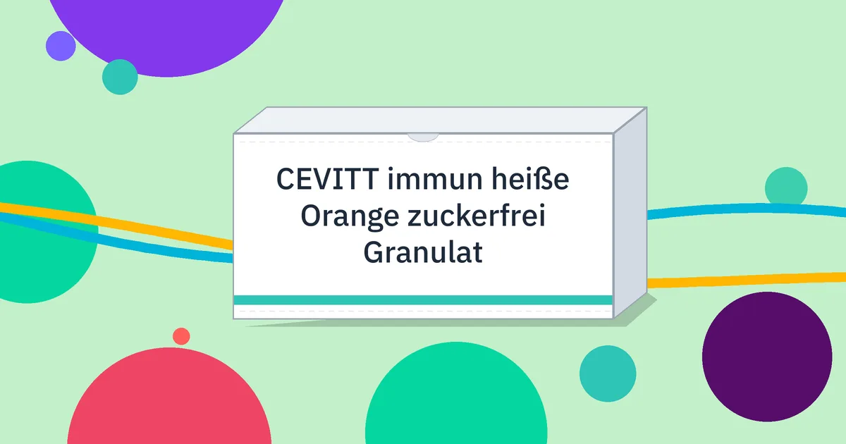 Symbolbild: Packung mit der Aufschrift CEVITT immun heiße Orange zuckerfrei Granulat (PZN 15581965) – Verfügbarkeit und Bezug in Apotheken in Frankfurt am Main
