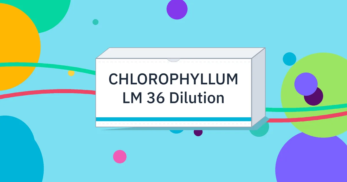 Symbolbild: Packung mit der Aufschrift CHLOROPHYLLUM LM 36 Dilution (PZN 13445235) – Verfügbarkeit und Bezug in Apotheken in Frankfurt am Main
