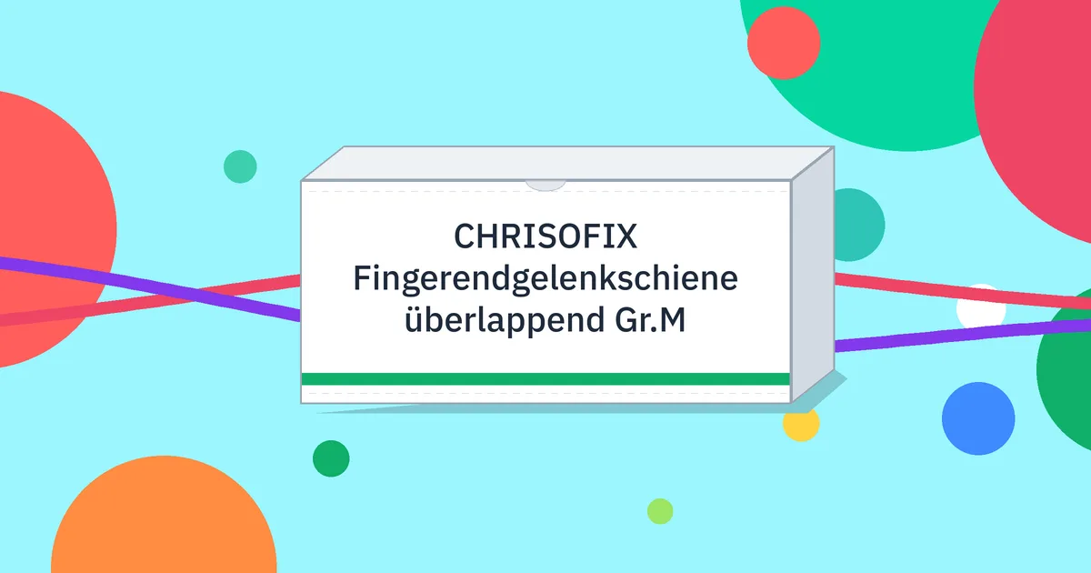 Symbolbild: Packung mit der Aufschrift CHRISOFIX Fingerendgelenkschiene überlappend Gr.M (PZN 09913765) – Verfügbarkeit und Bezug in Apotheken in Frankfurt am Main