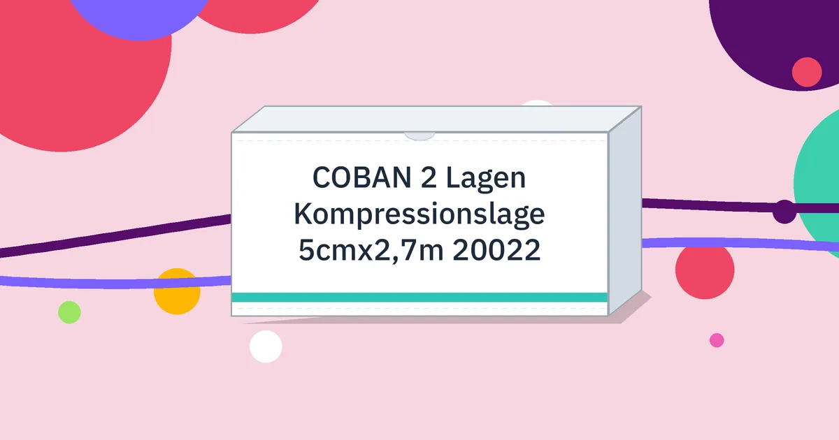 Symbolbild: Packung mit der Aufschrift COBAN 2 Lagen Kompressionslage 5cmx2,7m 20022 (PZN 07515782) – Verfügbarkeit und Bezug in Apotheken in Frankfurt am Main