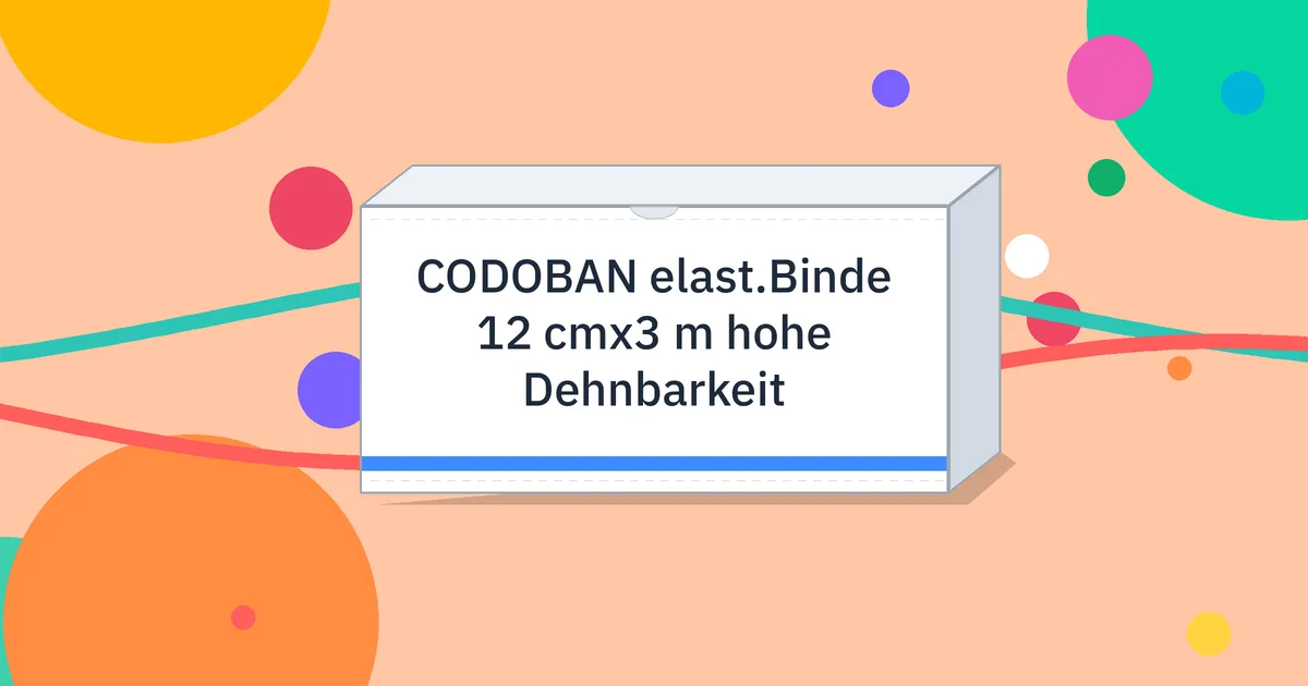 Symbolbild: Packung mit der Aufschrift CODOBAN elast.Binde 12 cmx3 m hohe Dehnbarkeit (PZN 07573526) – Verfügbarkeit und Bezug in Apotheken in Frankfurt am Main