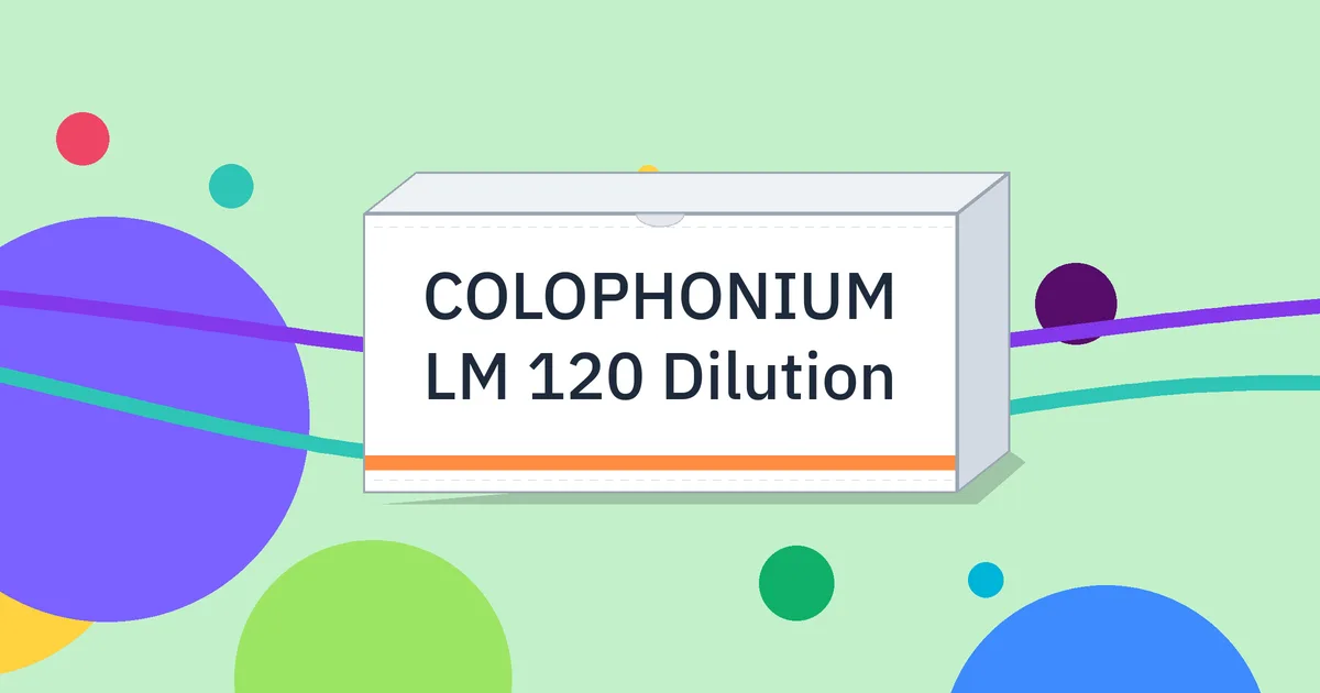 Symbolbild: Packung mit der Aufschrift COLOPHONIUM LM 120 Dilution (PZN 13448601) – Verfügbarkeit und Bezug in Apotheken in Frankfurt am Main