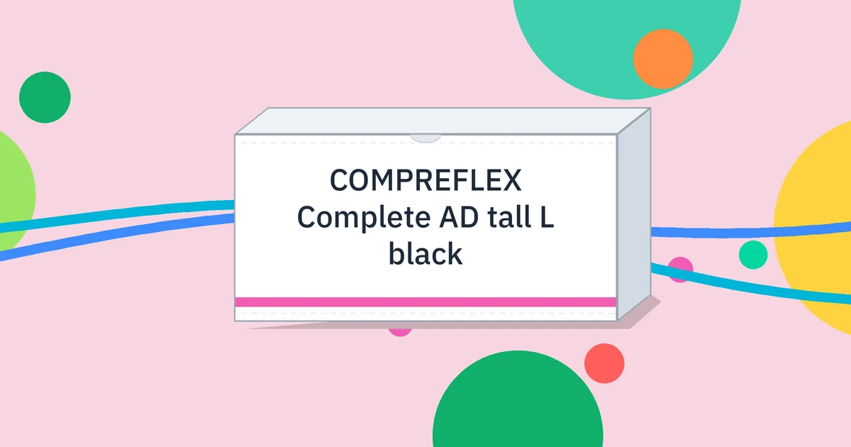 Symbolbild: Packung mit der Aufschrift COMPREFLEX Complete AD tall L black (PZN 19535301) – Verfügbarkeit und Bezug in Apotheken in Frankfurt am Main