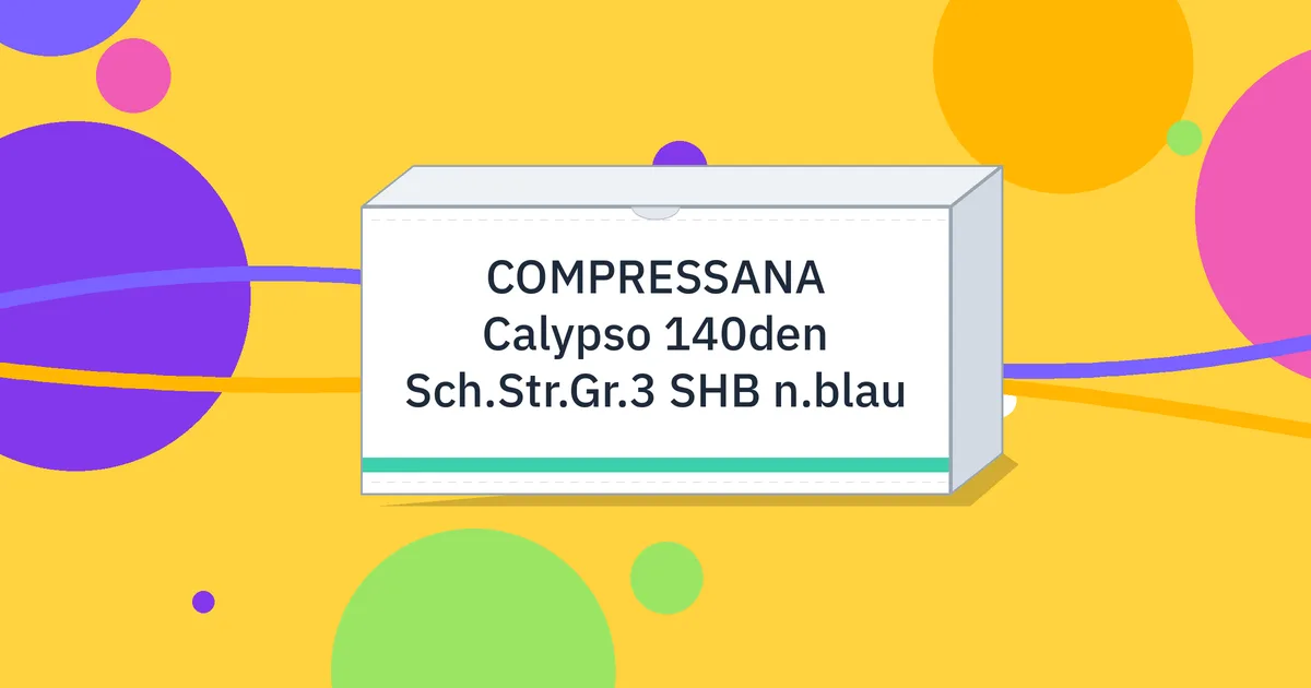 Symbolbild: Packung mit der Aufschrift COMPRESSANA Calypso 140den Sch.Str.Gr.3 SHB n.blau (PZN 11218417) – Verfügbarkeit und Bezug in Apotheken in Frankfurt am Main