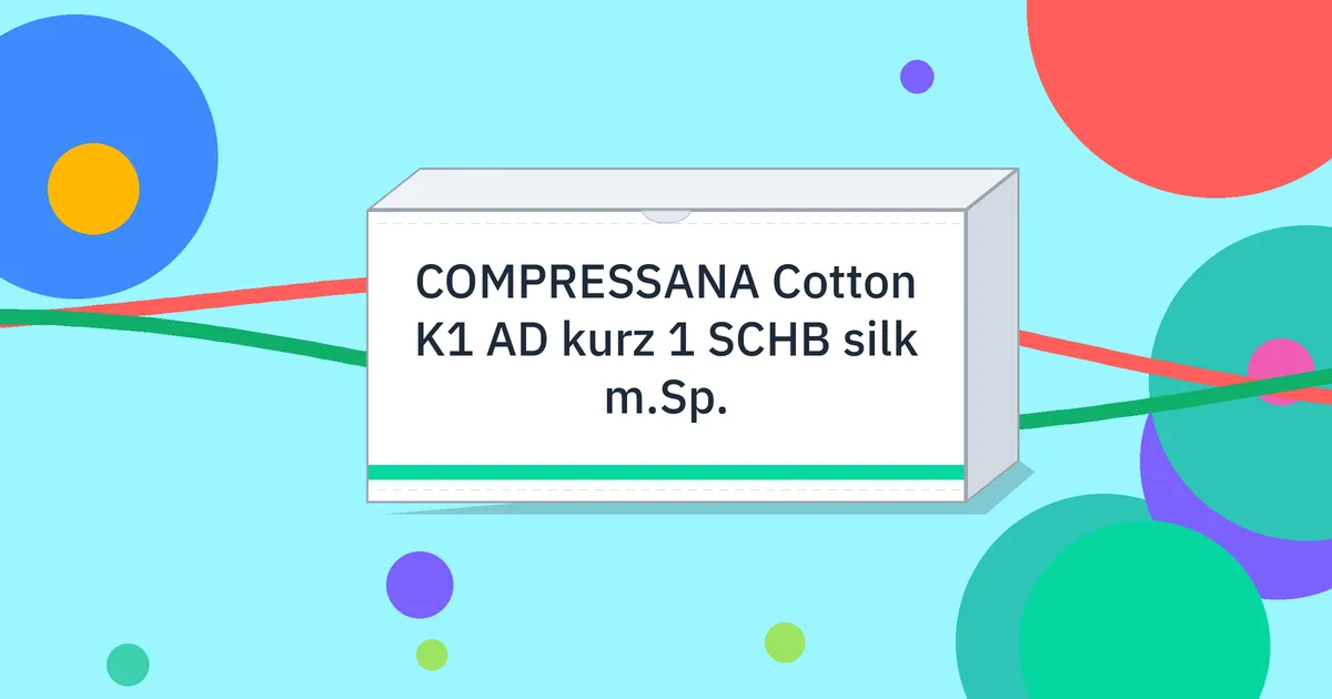 Symbolbild: Packung mit der Aufschrift COMPRESSANA Cotton K1 AD kurz 1 SCHB silk m.Sp. (PZN 16959182) – Verfügbarkeit und Bezug in Apotheken in Frankfurt am Main