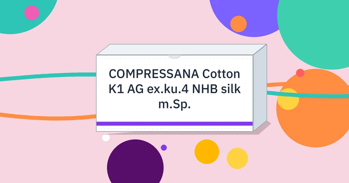 Symbolbild: Packung mit der Aufschrift COMPRESSANA Cotton K1 AG ex.ku.4 NHB silk m.Sp. (PZN 11395208) – Verfügbarkeit und Bezug in Apotheken in Frankfurt am Main