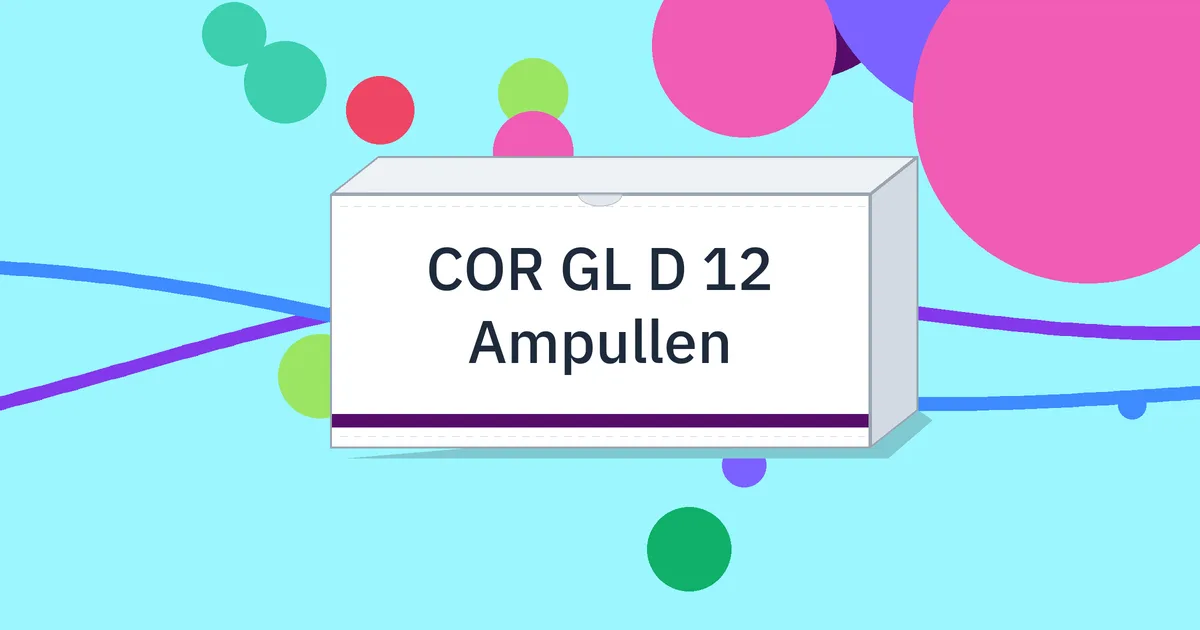 Symbolbild: Packung mit der Aufschrift COR GL D 12 Ampullen (PZN 03360070) – Verfügbarkeit und Bezug in Apotheken in Frankfurt am Main