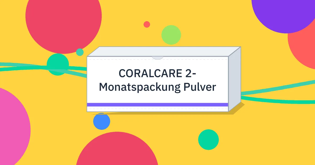 Symbolbild: Packung mit der Aufschrift CORALCARE 2-Monatspackung Pulver (PZN 02718836) – Verfügbarkeit und Bezug in Apotheken in Frankfurt am Main