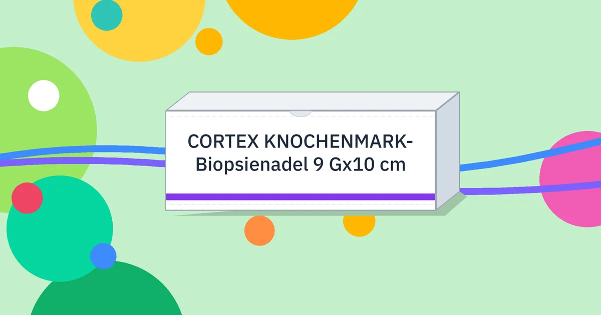 Symbolbild: Packung mit der Aufschrift CORTEX KNOCHENMARK-Biopsienadel 9 Gx10 cm (PZN 20943666) – Verfügbarkeit und Bezug in Apotheken in Frankfurt am Main