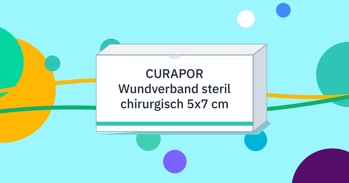 Symbolbild: Packung mit der Aufschrift CURAPOR Wundverband steril chirurgisch 5x7 cm (PZN 15585377) – Verfügbarkeit und Bezug in Apotheken in Frankfurt am Main