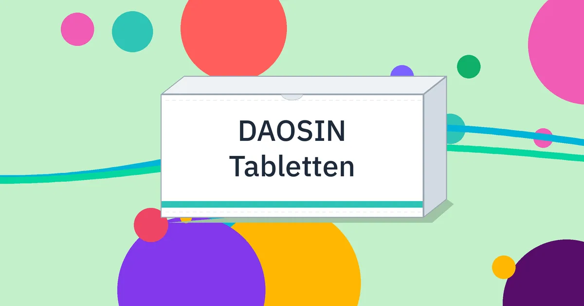 Symbolbild: Packung mit der Aufschrift DAOSIN Tabletten (PZN 17587908) – Verfügbarkeit und Bezug in Apotheken in Frankfurt am Main